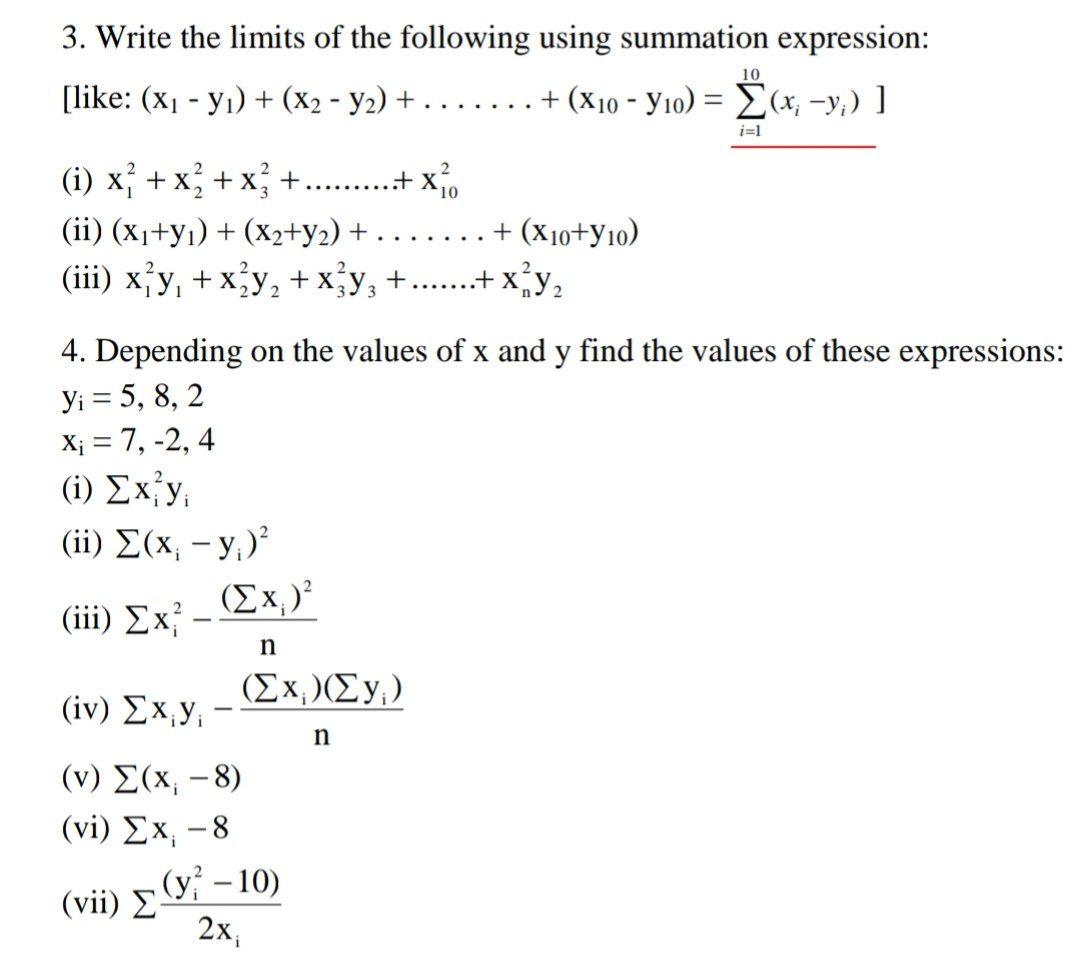 Solved 3. Write the limits of the following using summation | Chegg.com