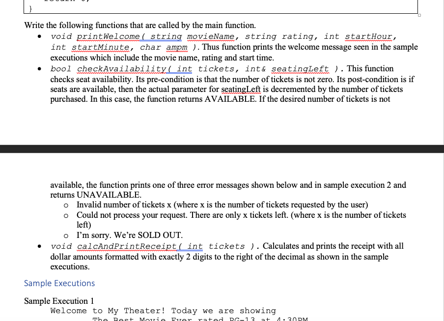 Solved Sample Execution 1 Welcome to My Theater! Today we | Chegg.com