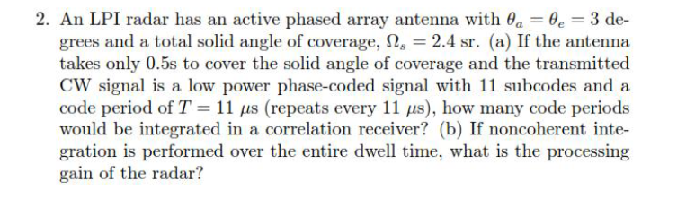 2. An LPI radar has an active phased array antenna | Chegg.com