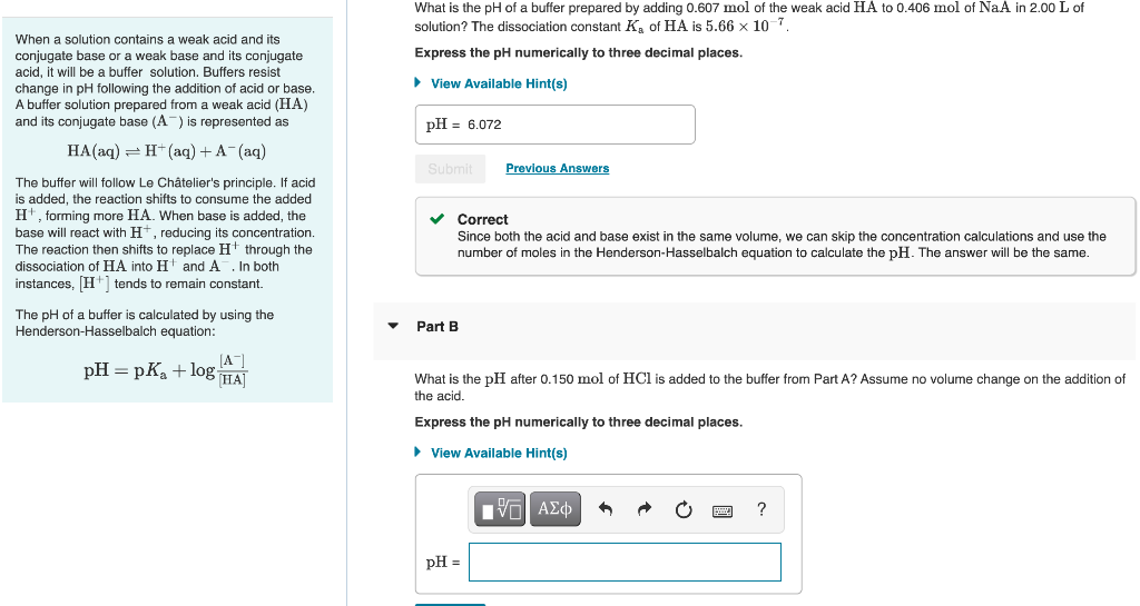 Solved What is the pH of a buffer prepared by adding 0.607 | Chegg.com