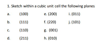 Solved 1. Sketch within a cubic unit cell the following | Chegg.com