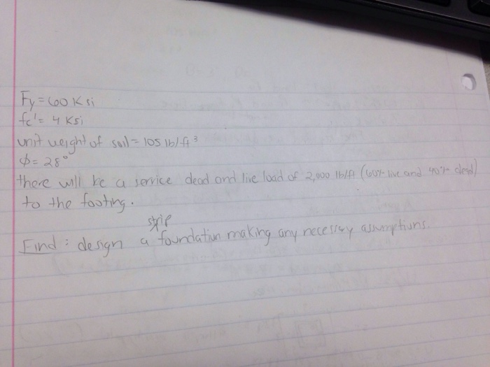 F_y = 60 Ksi fc' = 4 Ksi unit weight of soil = 10s | Chegg.com