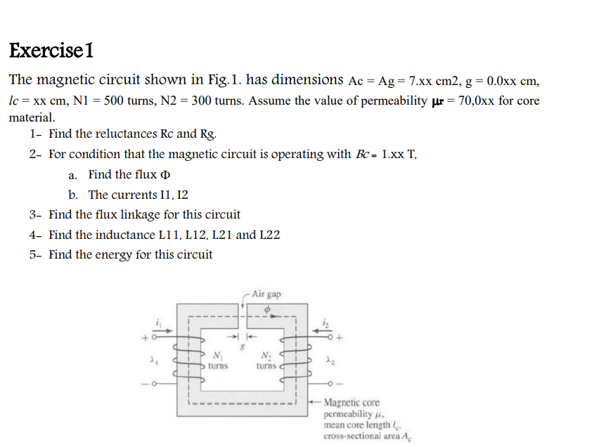 Solved Exercise 1 The magnetic circuit shown in Fig. 1. has | Chegg.com