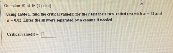 Solved Question 10 of 15 (1 point) Using Table F, find the | Chegg.com