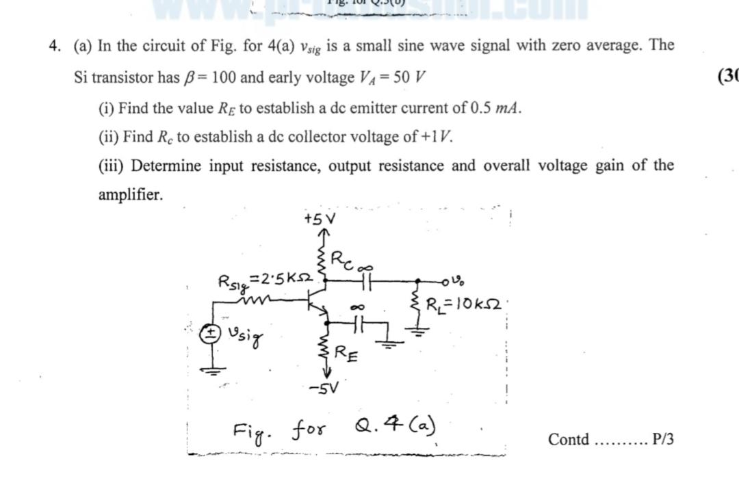 Solved (a) In the circuit of Fig. for 4 (a) vsig is a small | Chegg.com