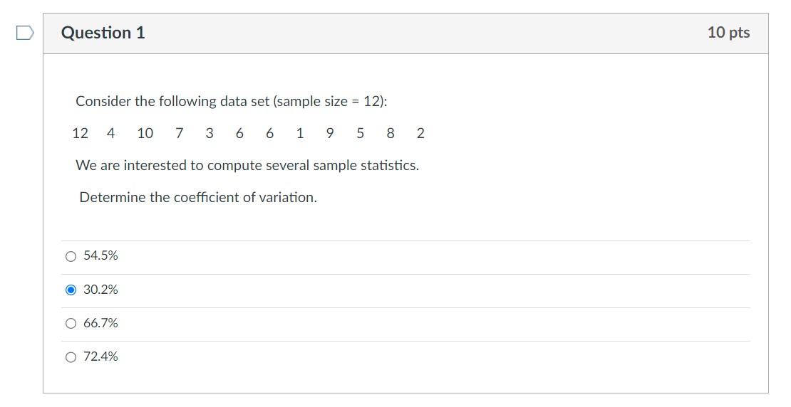 Solved Consider The Following Data Set Sample Size 12 