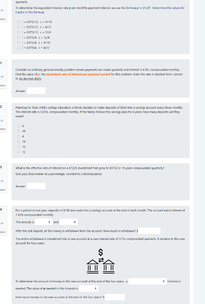Solved quarterly To determine the equivalent interest rate p | Chegg.com