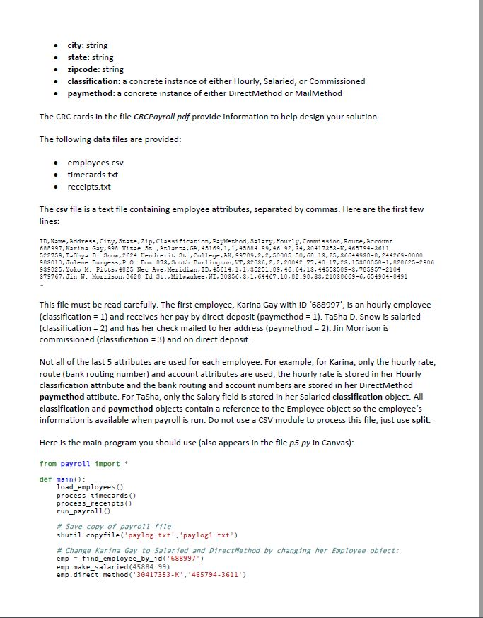 Project 5: Payroll (Part 1) CS 1410 Background In | Chegg.com