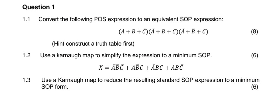 Solved 1.1 Convert the following POS expression to an | Chegg.com