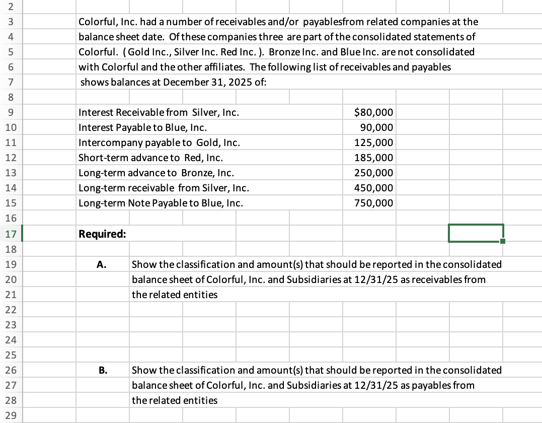 Solved Colorful, Inc. had a number of receivables and/or | Chegg.com