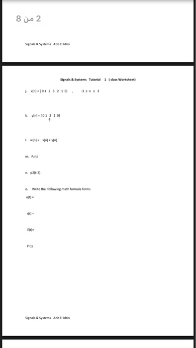 Solved Signals & Systems Tutorial(class Worksheet) 1. Plot | Chegg.com