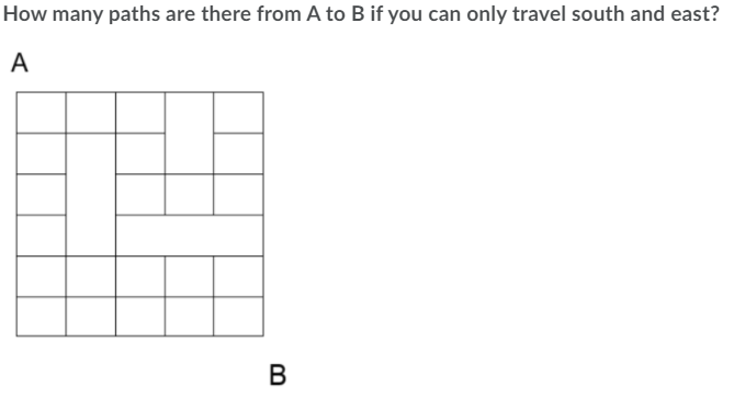 Solved How many paths are there from A to B if you can only | Chegg.com