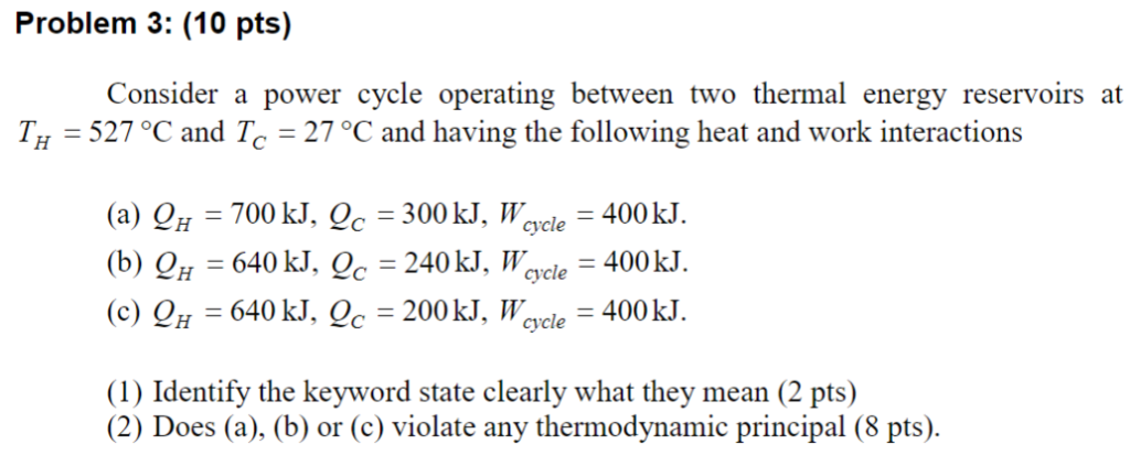 Solved Problem 3: (10 pts) Consider a power cycle operating | Chegg.com