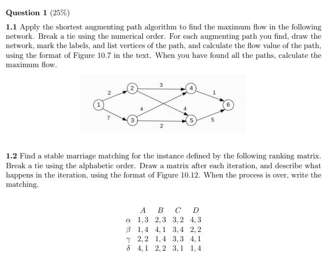 Question 1 25 11 Apply The Shortest Augmenting 