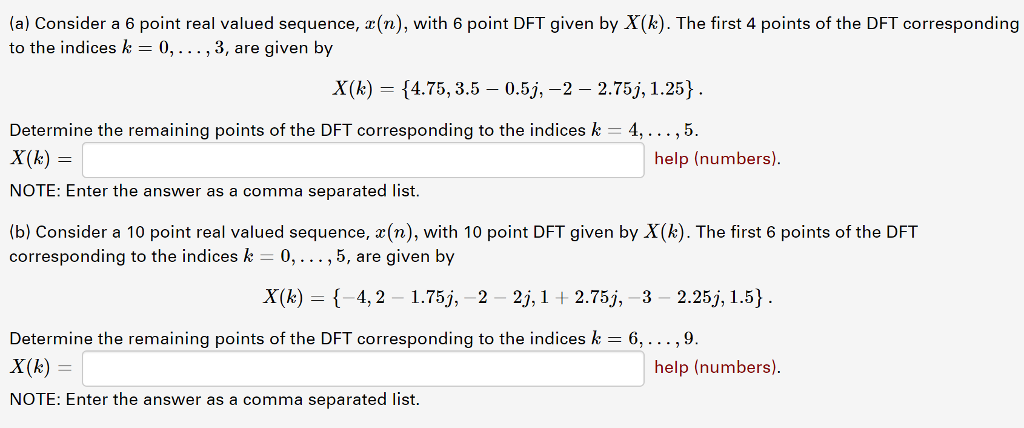 Solved (a) Consider a 6 point real valued sequence, z(n), | Chegg.com