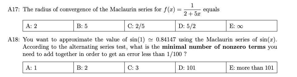 Solved A17: The radius of convergence of the Maclaurin | Chegg.com