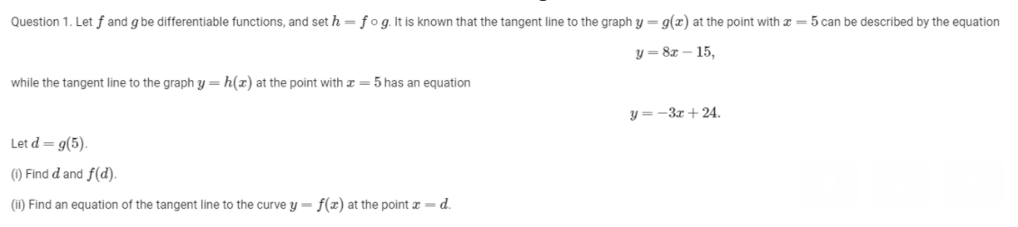 Solved Question 1. Let f and gbe differentiable functions, | Chegg.com