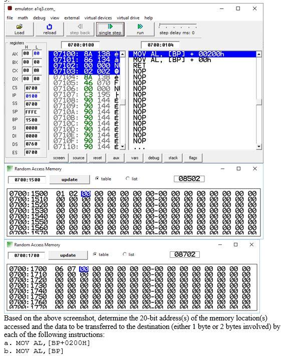 Solved - 1. emulator. alql.exe file math debug view external | Chegg.com