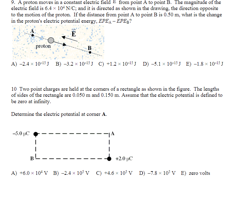 Solved 9. A proton moves in a constant electric field E from | Chegg.com