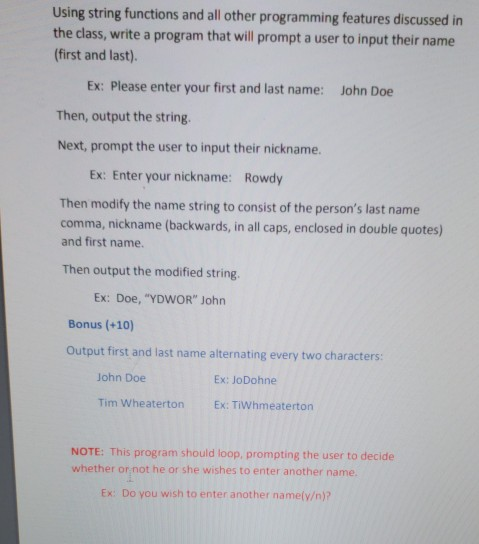 Solved Using string functions and all other programming | Chegg.com