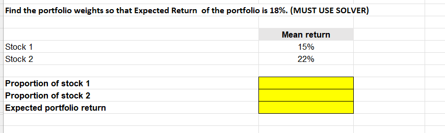 Solved Find the portfolio weights so that Expected Return of | Chegg.com