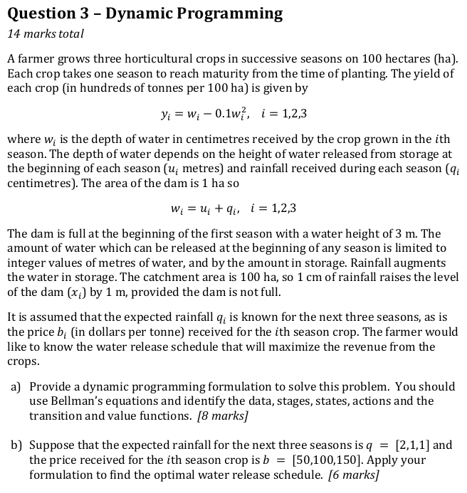 Question 3 - Dynamic Programming 14 marks total A | Chegg.com