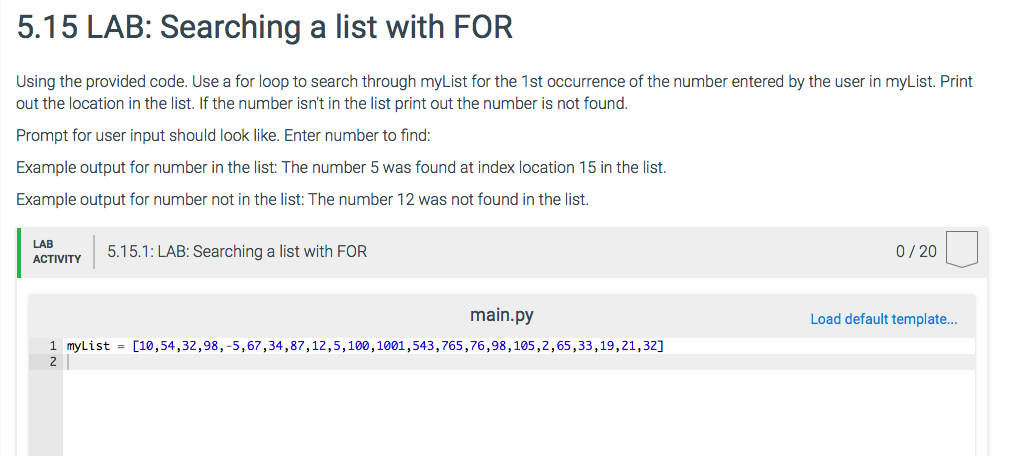 Solved 5.15 LAB: Searching a ist with FOR Using the provided | Chegg.com