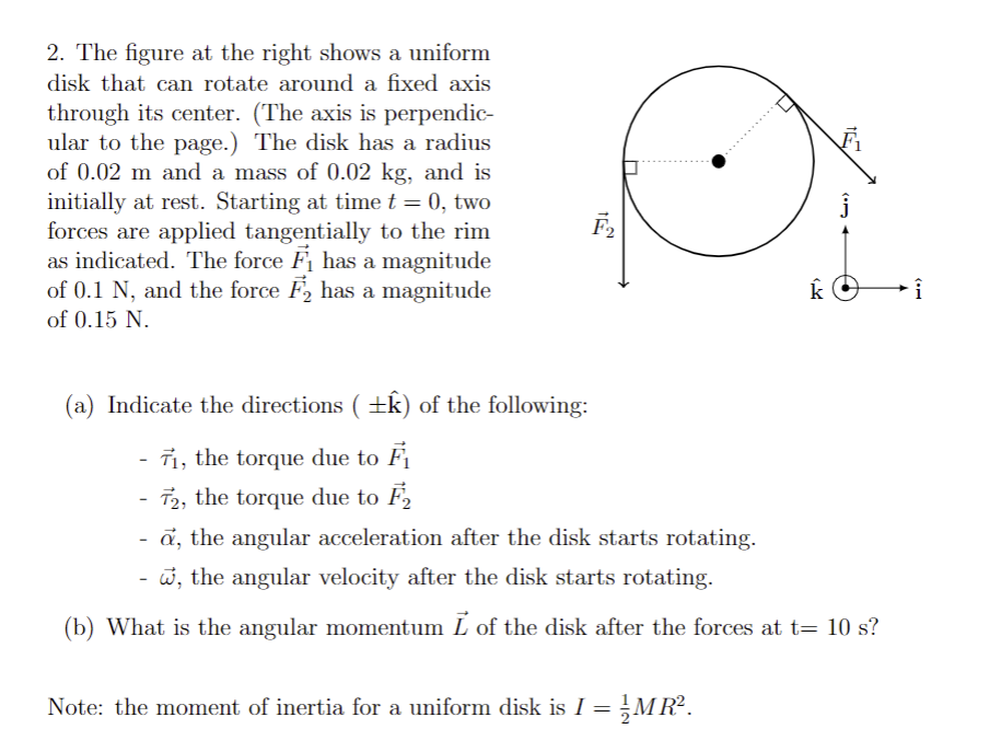 Solved 2. The figure at the right shows a uniform disk that | Chegg.com