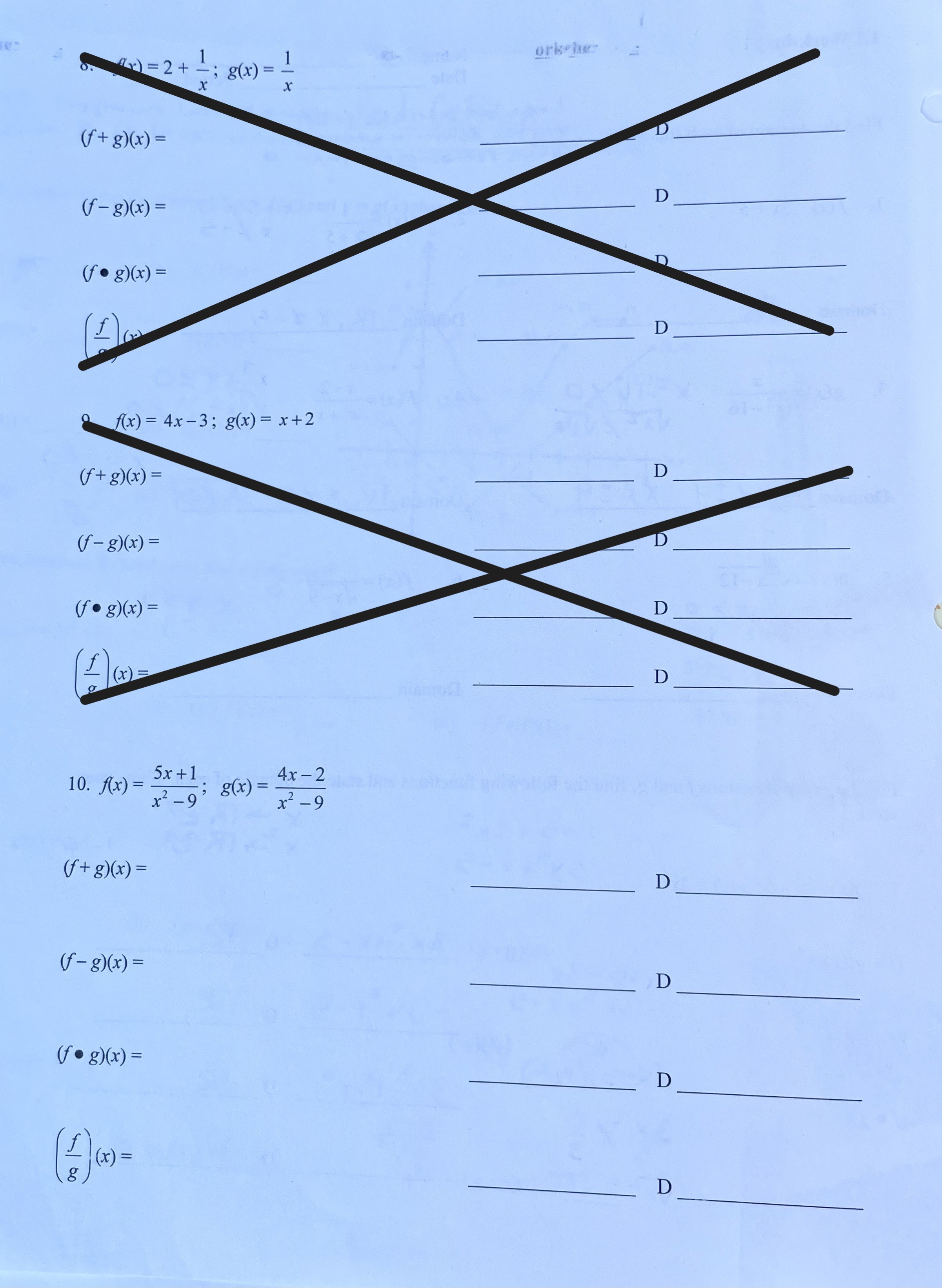 Solved F X 4x−3 G X X 2 F G X F−g X F∙g X