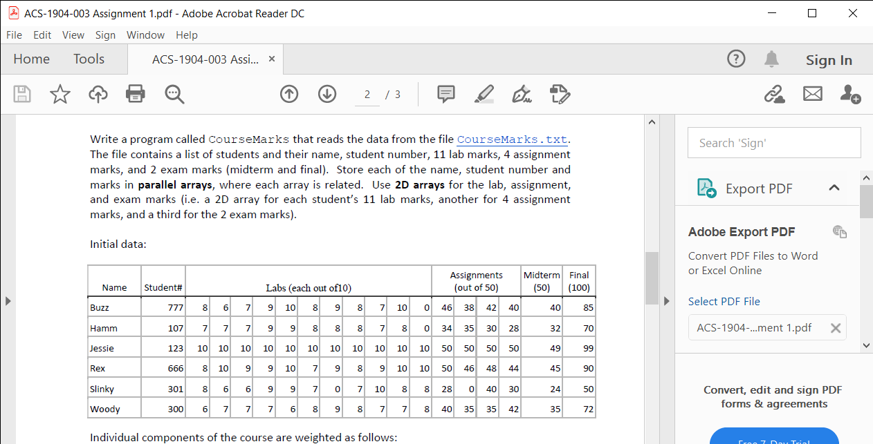 Solved Donot use split and buffered reader. Store marks in | Chegg.com
