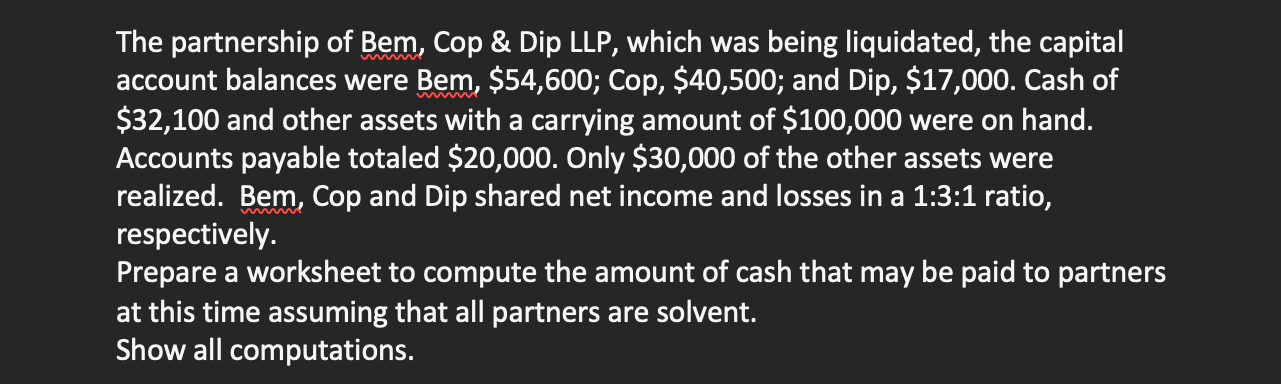 Solved The partnership of Bem, Cop \& Dip LLP, which was | Chegg.com