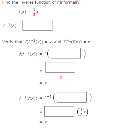 Solved Find the inverse function of f informally. f(x) = 1x | Chegg.com