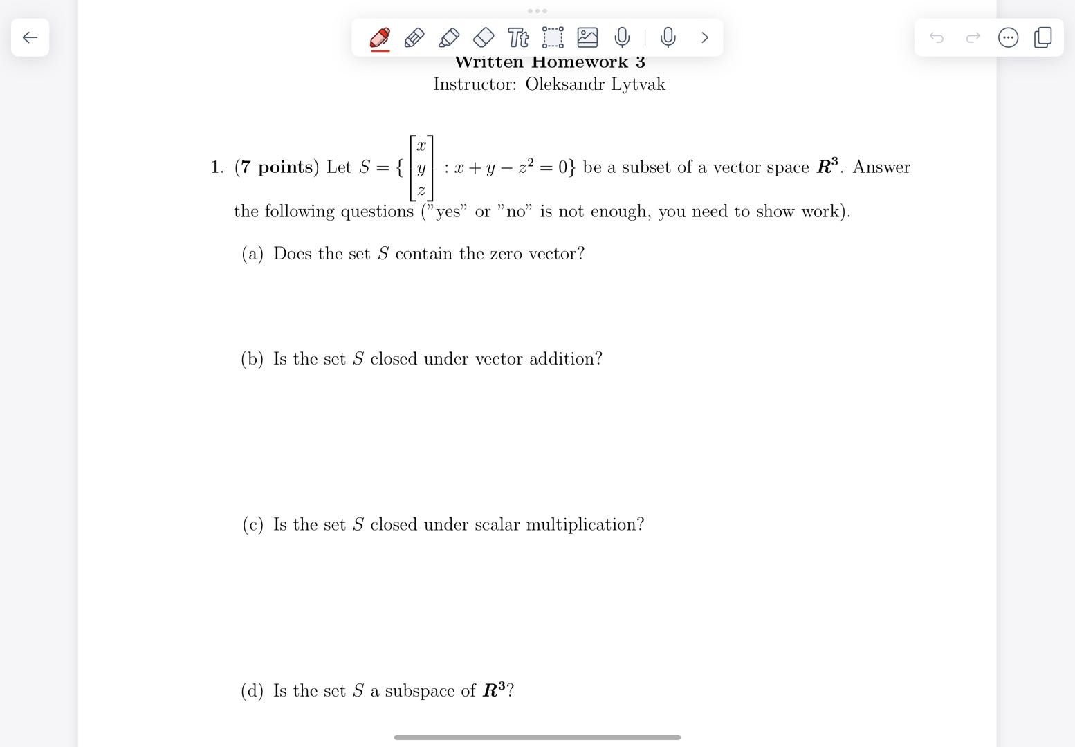 Solved Instructor: Oleksandr Lytvak(7 ﻿points) ﻿Let | Chegg.com