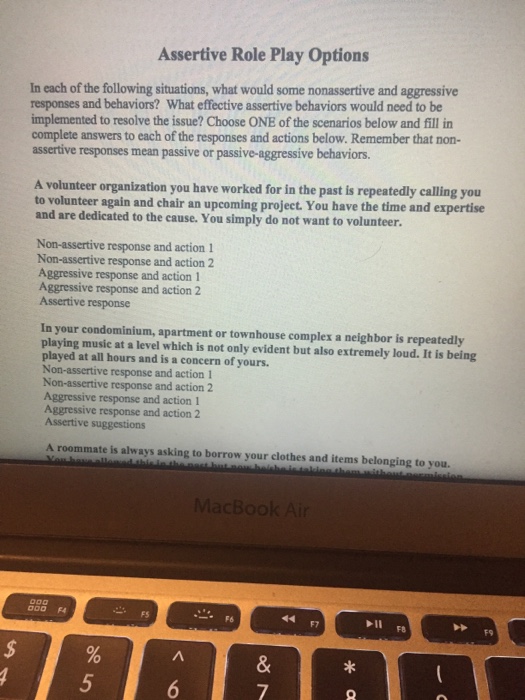 Solved Assertive Role Play Options In each of the following | Chegg.com