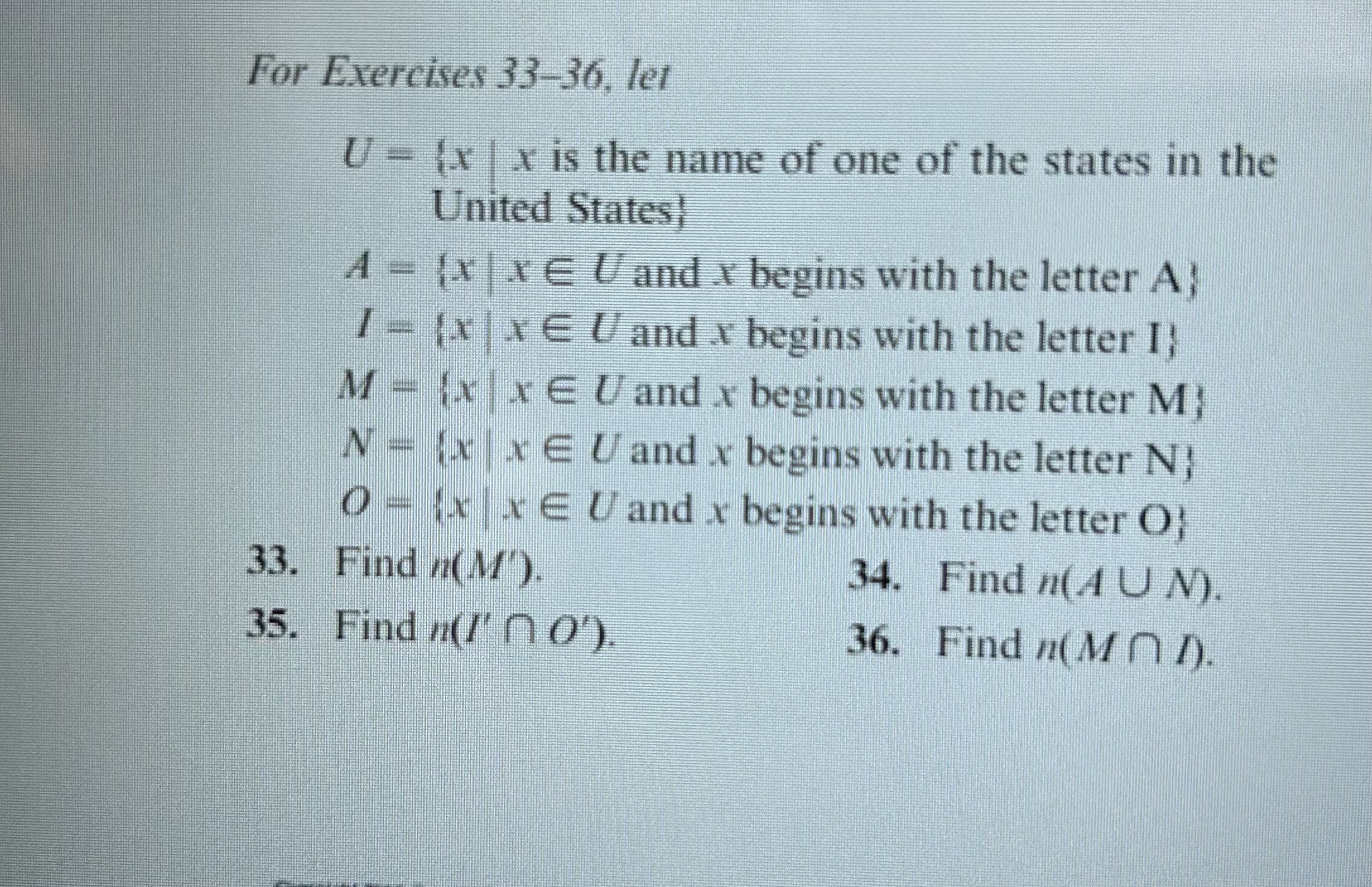 Solved For Exercises 33-36, ﻿let ﻿is the name of one of the | Chegg.com