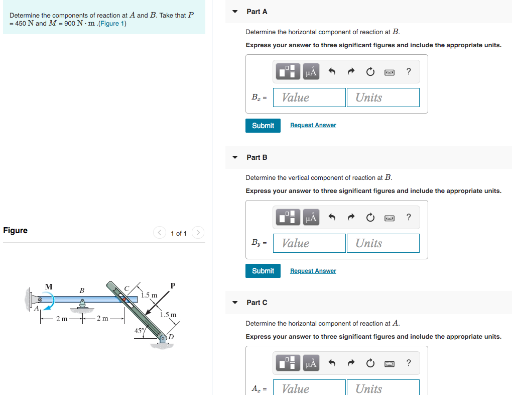 Solved Part A Determine the components of reaction at A and | Chegg.com