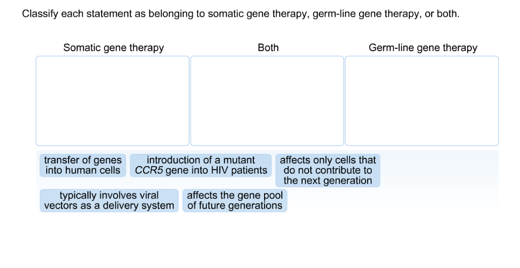 Solved Classify each statement as belonging to somatic gene | Chegg.com