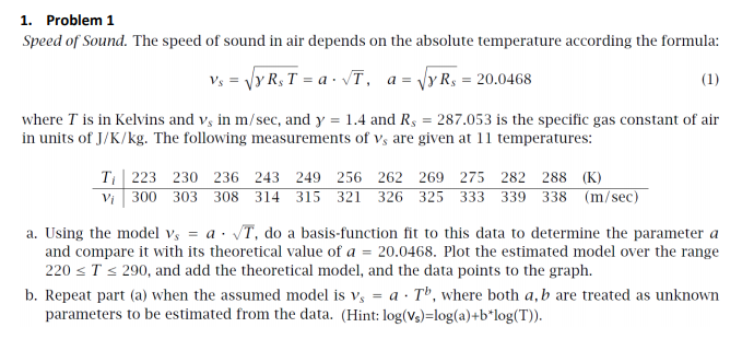 Solved 1. Problem 1 Speed of Sound. The speed of sound in | Chegg.com