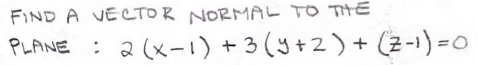 Solved FIND A VECTOR NORMAL TO THE PLANE : 2 (x-1) +3 (+2) + | Chegg.com