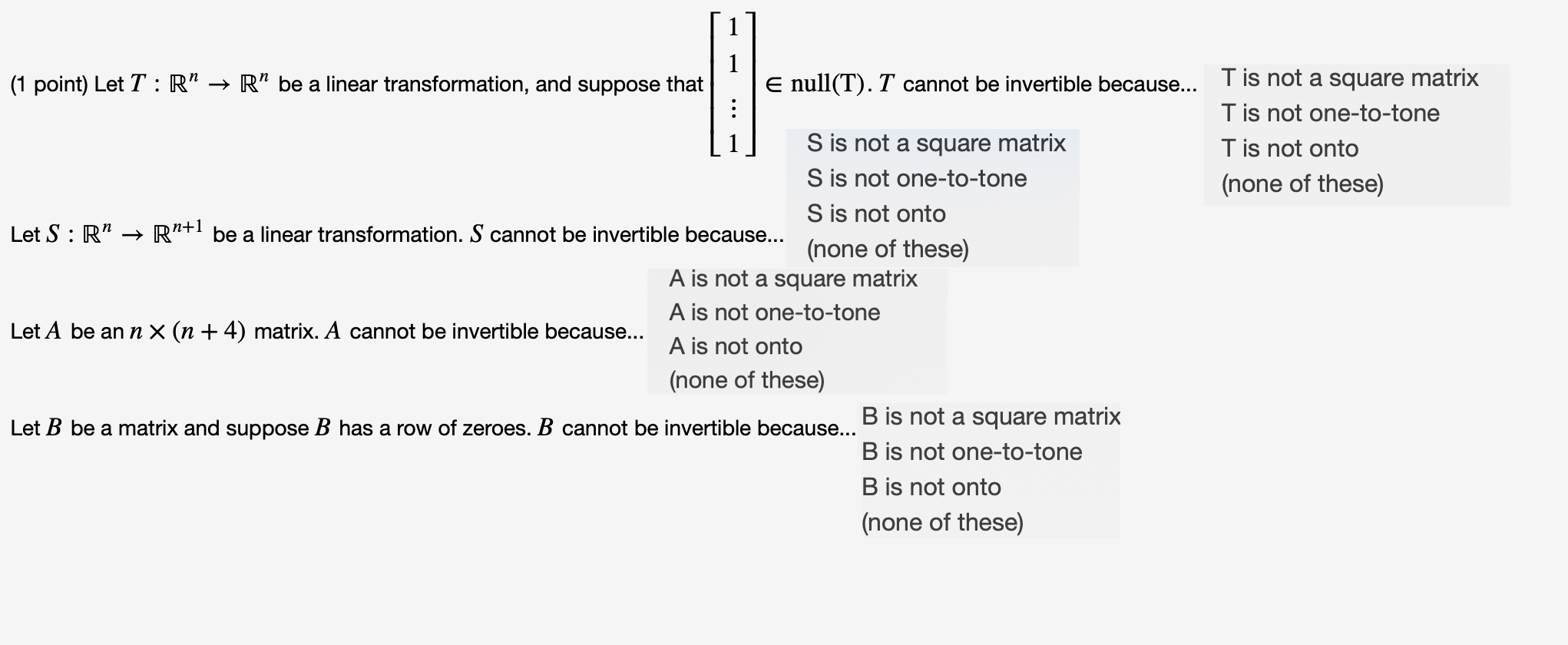 Solved 1 Point Let T R → Rº Be A Linear Transformation