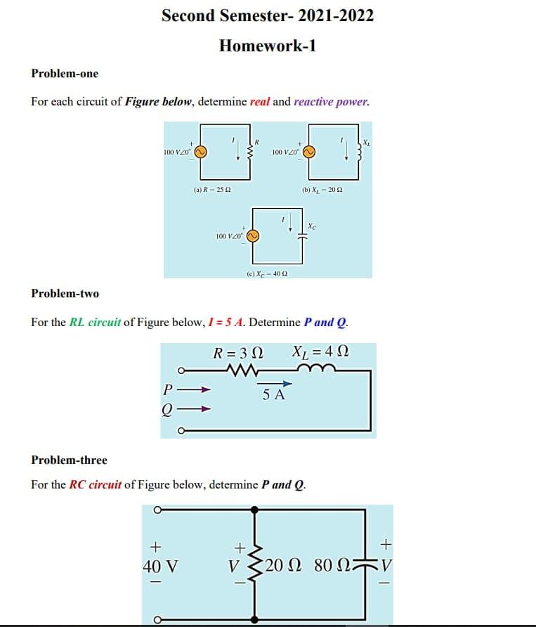 Solved Second Semester- 2021-2022 Homework-1 Problem-one For | Chegg.com