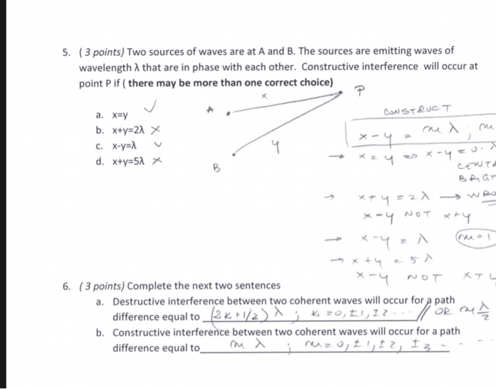 Solved (3 points) Two sources of waves are at A and B. The | Chegg.com