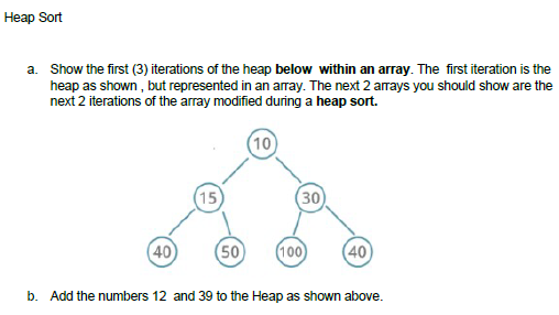Solved a. Show the first (3) iterations of the heap below | Chegg.com