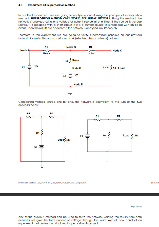 Solved 4.0 Experiment 03: Superposition Method In our third | Chegg.com