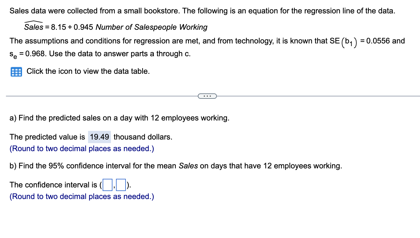 Solved Data tableSales data were collected from a small | Chegg.com