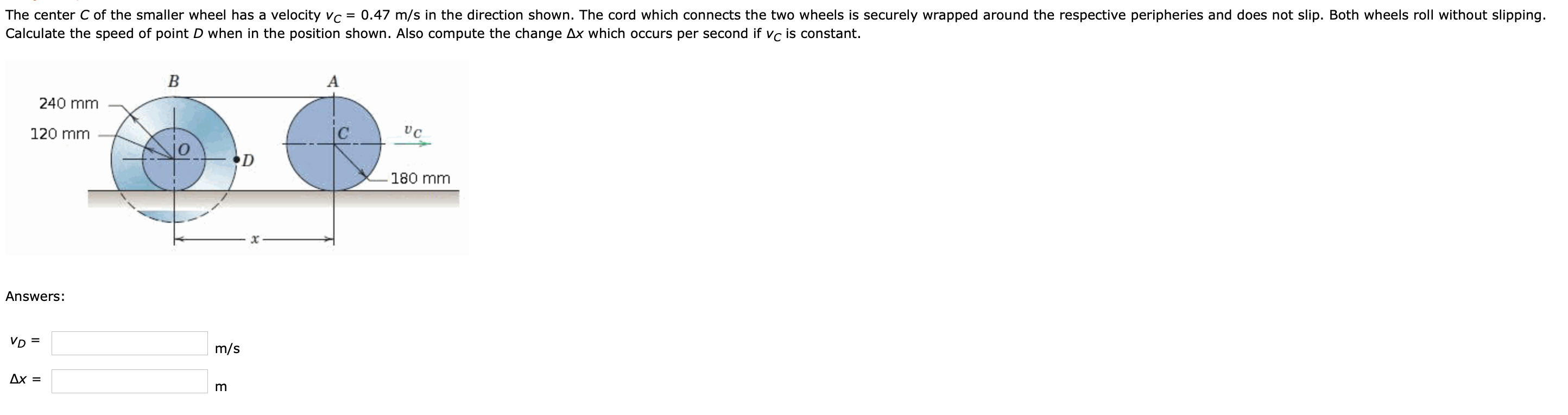 Solved The center C of the smaller wheel has a velocity vc = | Chegg.com