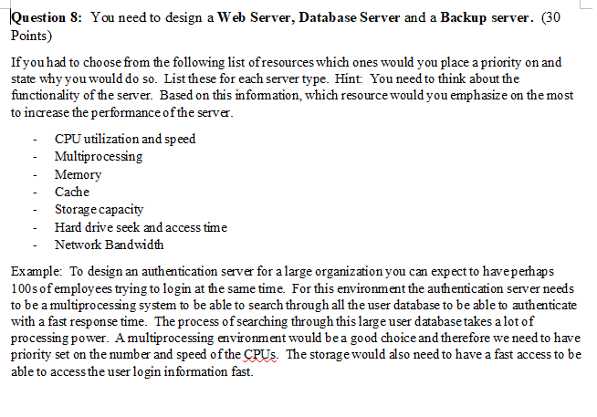 Solved Question 8: You need to design a Web Server, Database | Chegg.com