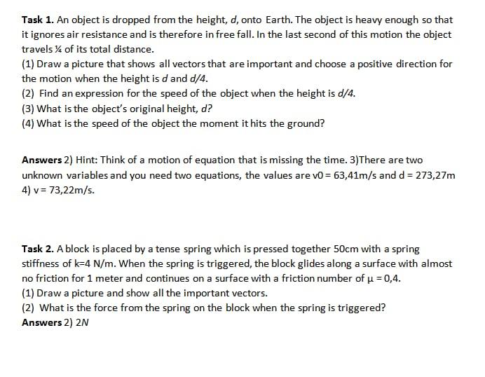 Solved Task 1 An Object Is Dropped From The Height D Onto