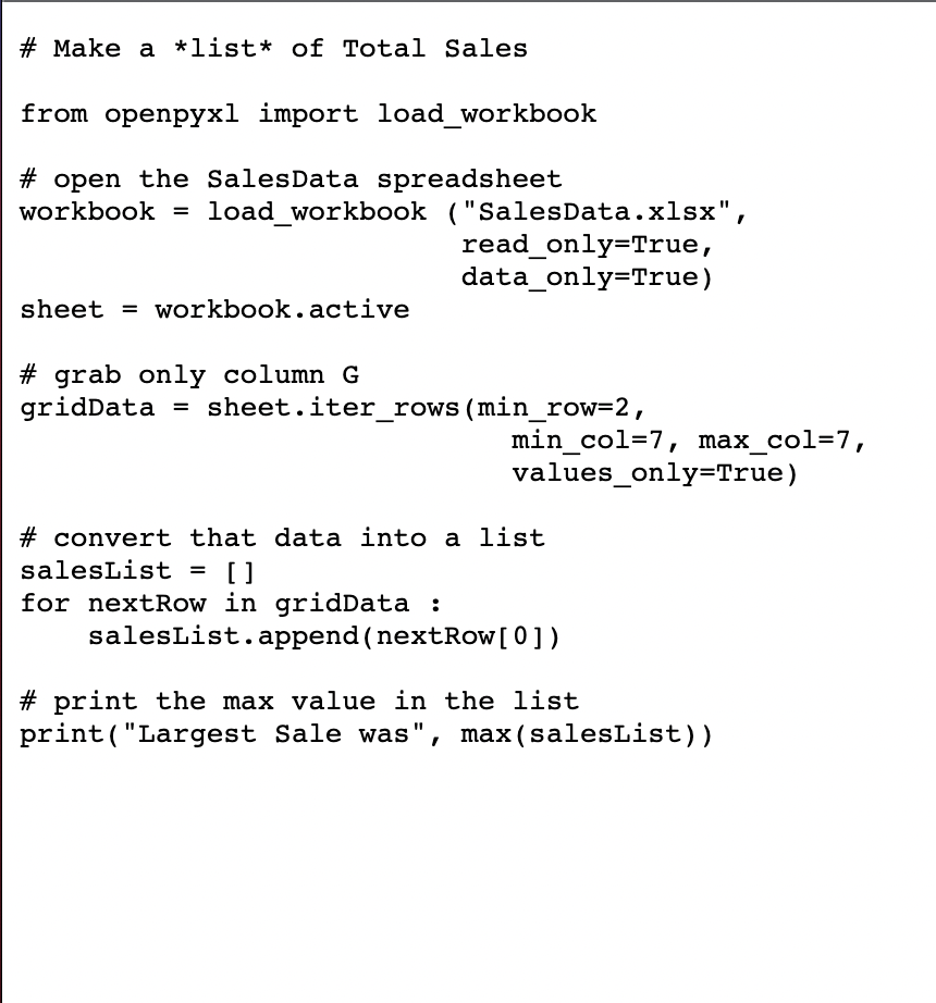 # Make a *list* of Total Sales from openpyxl import | Chegg.com