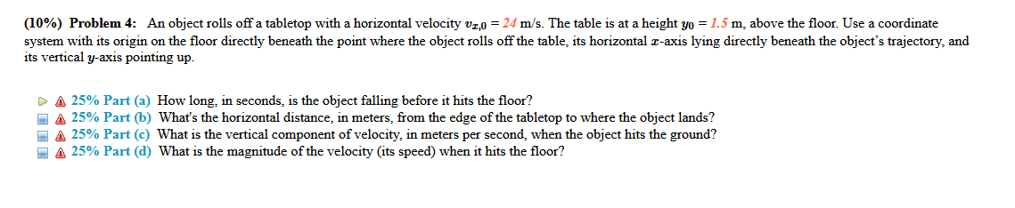 Solved (10\%) Problem 4: An object rolls off a tabletop with | Chegg.com